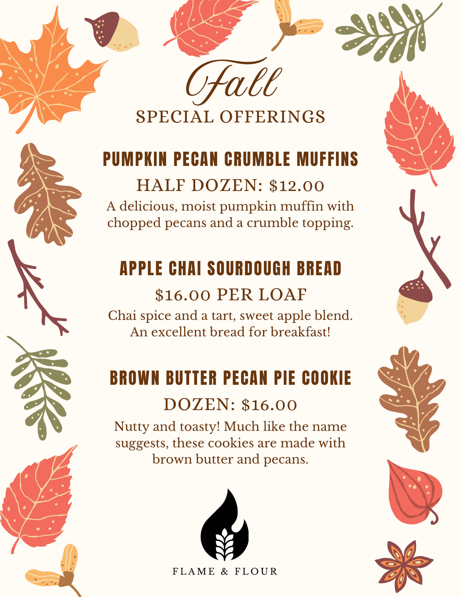 Fall Menu – Flame & Flour Bakery
